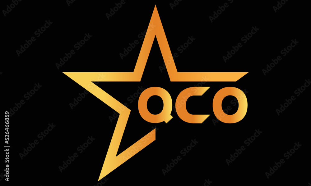 QCO golden luxury star icon three letter logo design vector template ...
