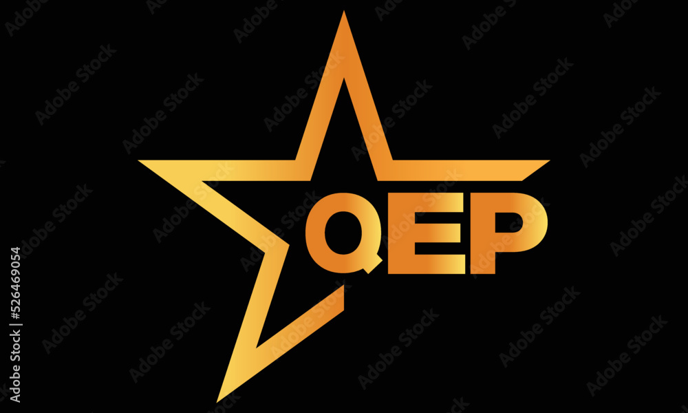 QEP golden luxury star icon three letter logo design vector template ...