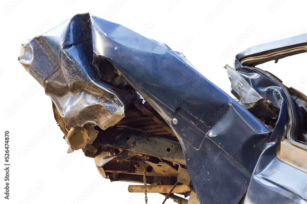 Isolate the end of the blue car was demolished due to an accident with ...