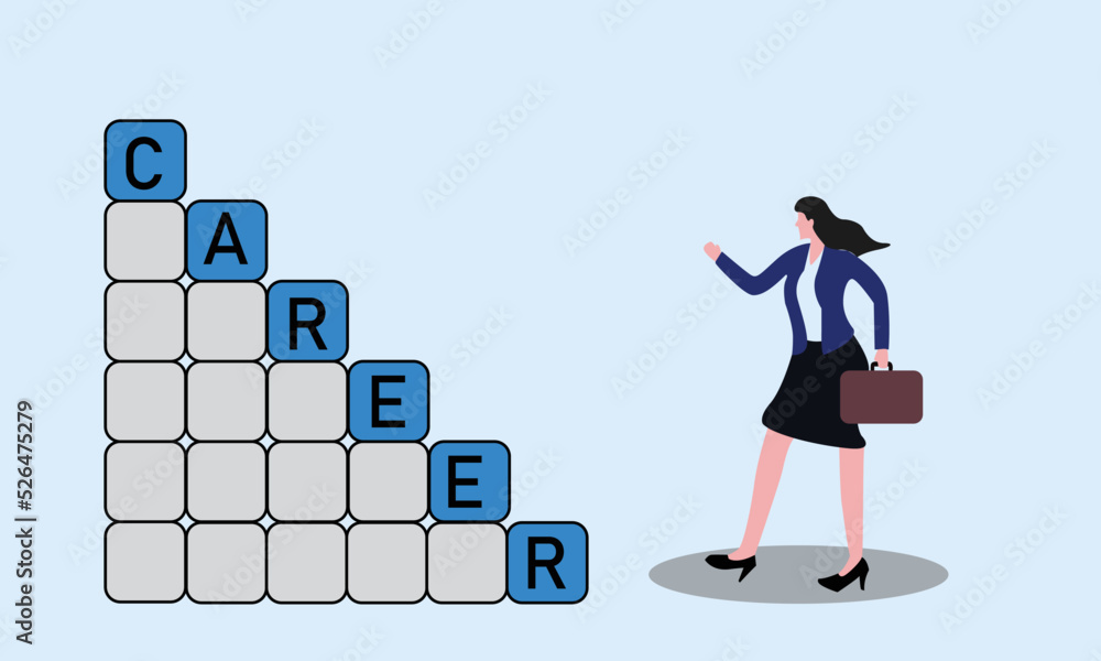 cartoon career girl business. women achieve career success climb the ...