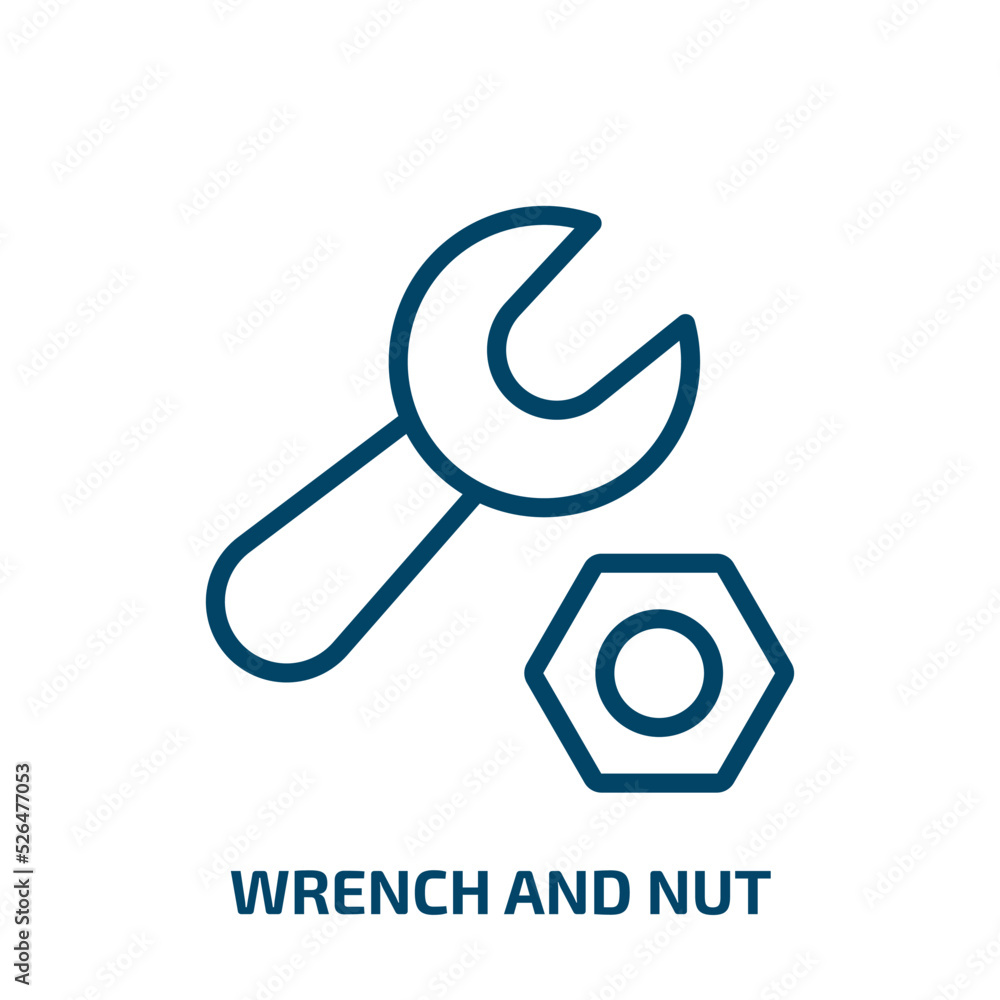 wrench and nut icon from construction tools collection. Thin linear ...
