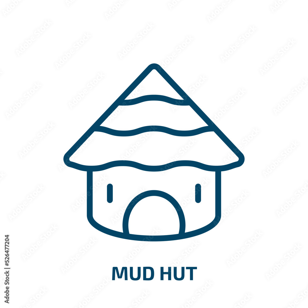 mud hut icon from culture collection. Thin linear mud hut, hut, travel outline icon isolated on ...