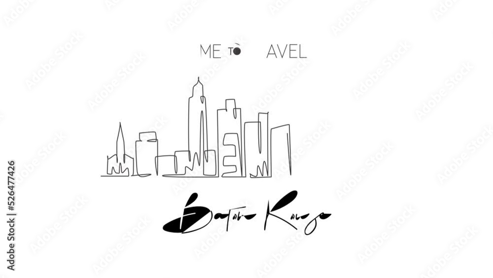 Animated self drawing of continuous line draw Baton Rouge city skyline ...