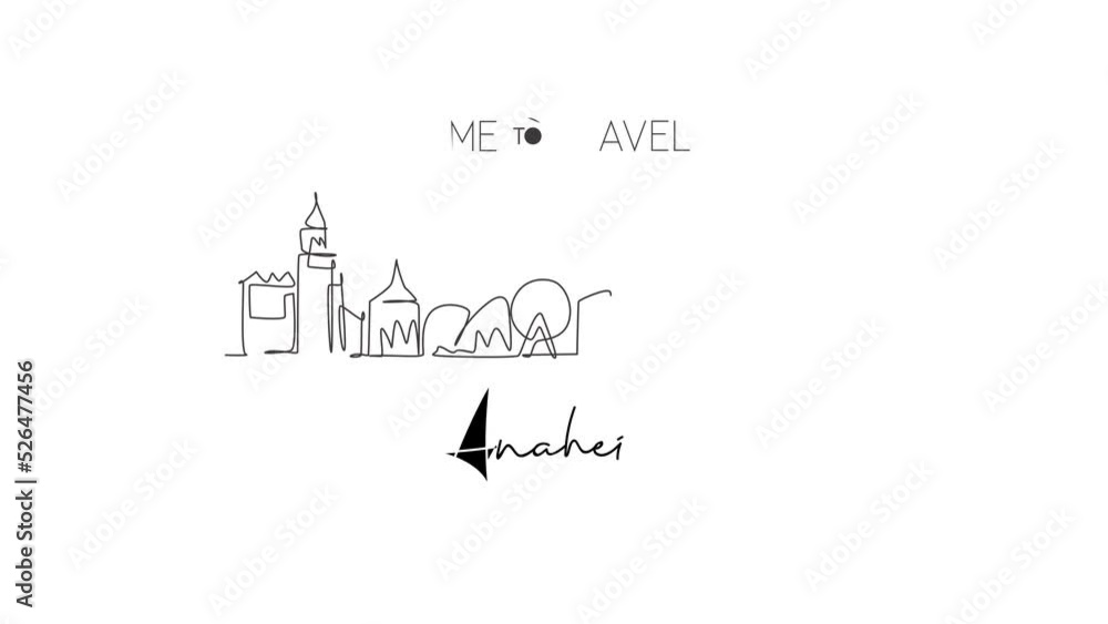 Self drawing animation of single line draw Anaheim city skyline ...