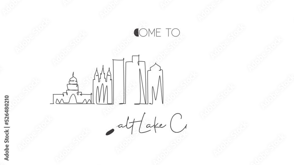 Self drawing animation of single line draw visit Salt Lake City skyline ...