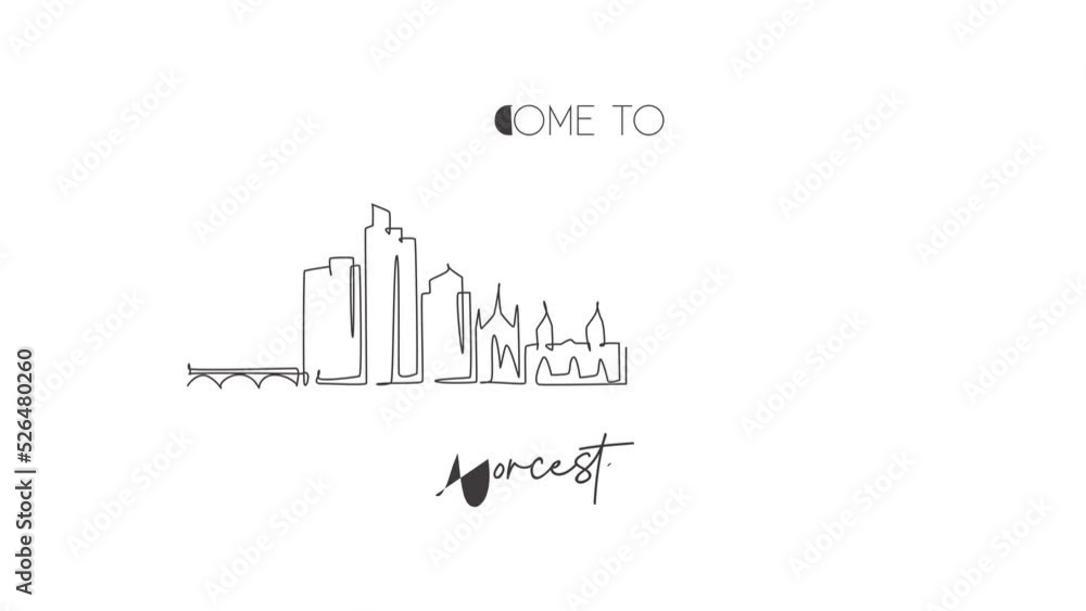 Self drawing animation of one single line draw Worcester city skyline ...