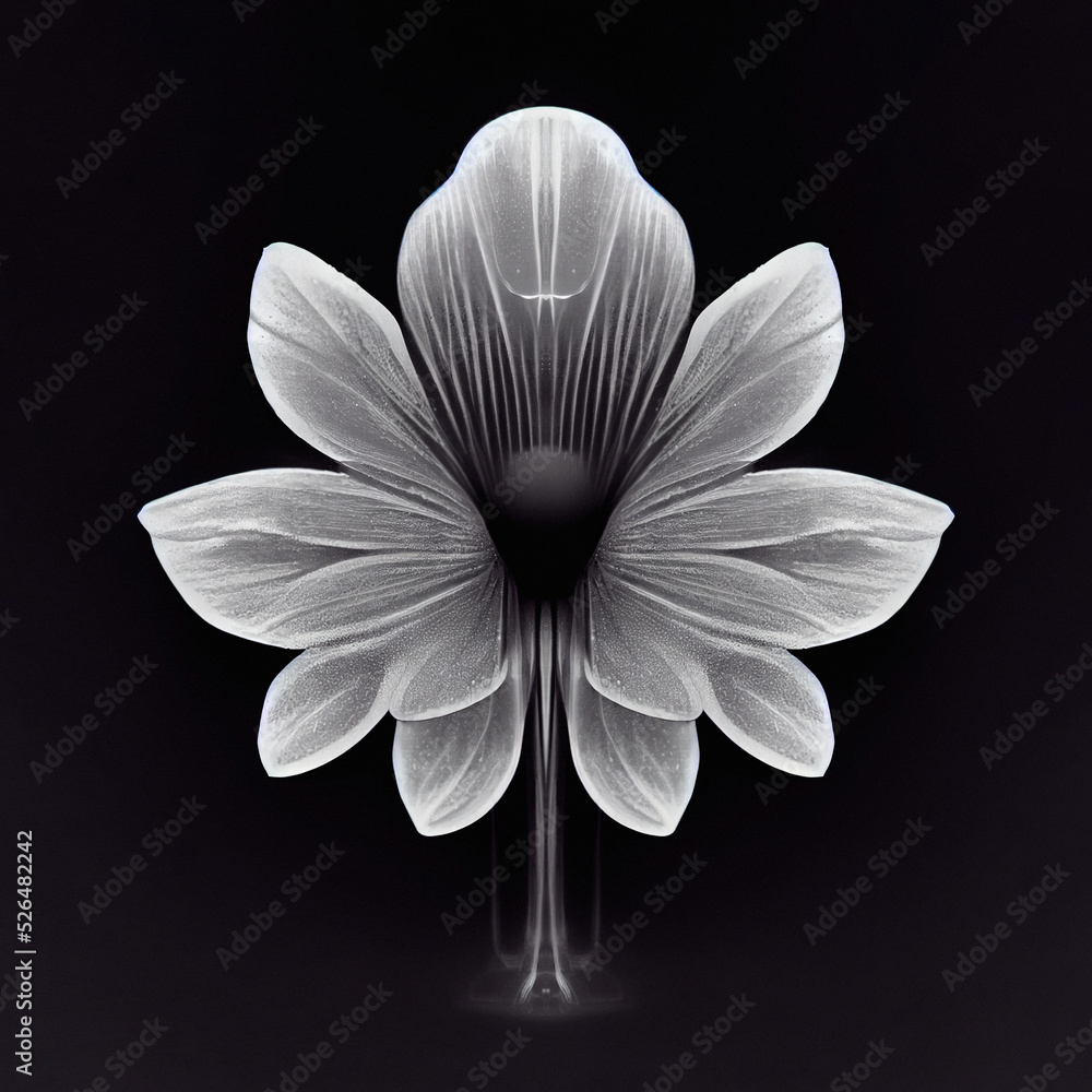 Abstract illustration of a flower in x-ray style, isolated on black ...