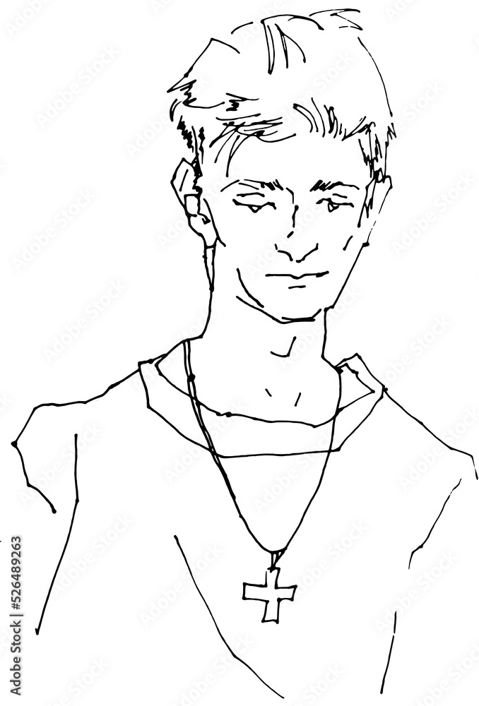 Flat Illustration Young Guy Line Drawing with Phone in Hands. One Line ...