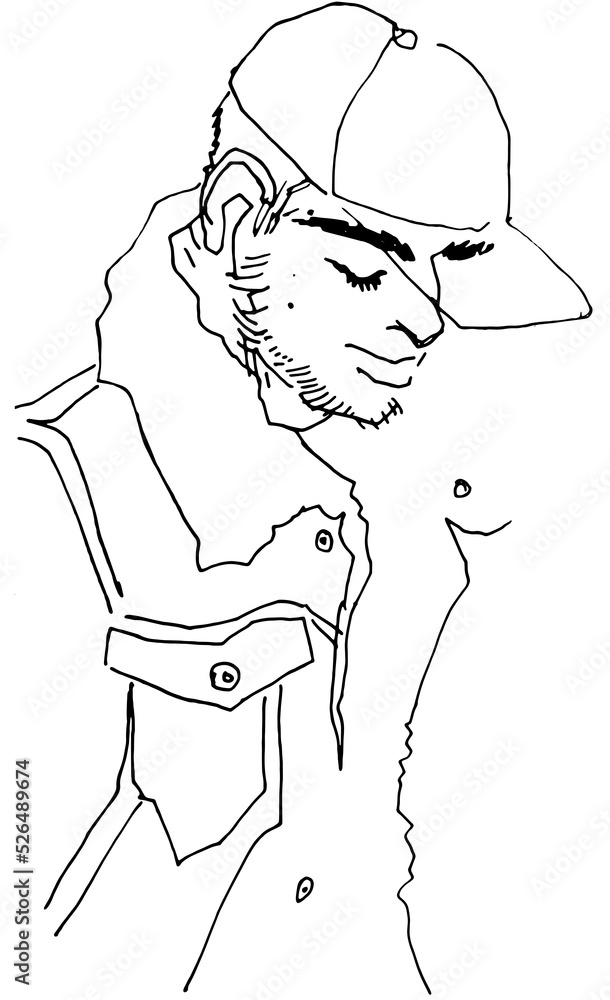 Flat Illustration Young Guy Line Drawing with Phone in Hands. One Line ...