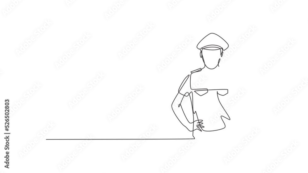 Self drawing animation of single line draw pilot with thumbs-up gesture ...