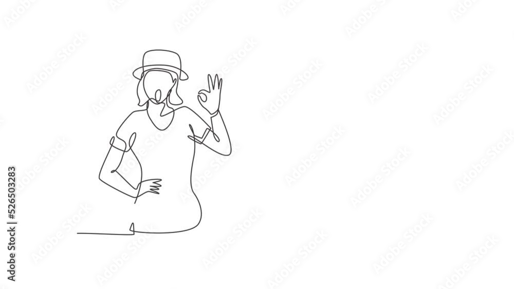 Animated self drawing of continuous one line draw female mime artist ...