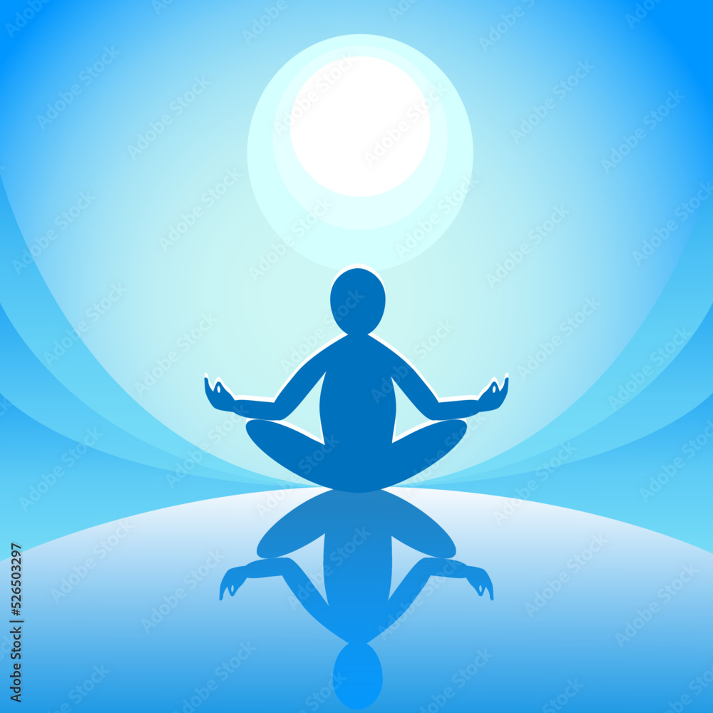 Meditation. The figure of a sitting man against the blue sky. For store ...