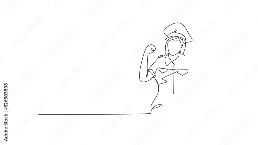 Animated self drawing of continuous line draw female pilot with ...