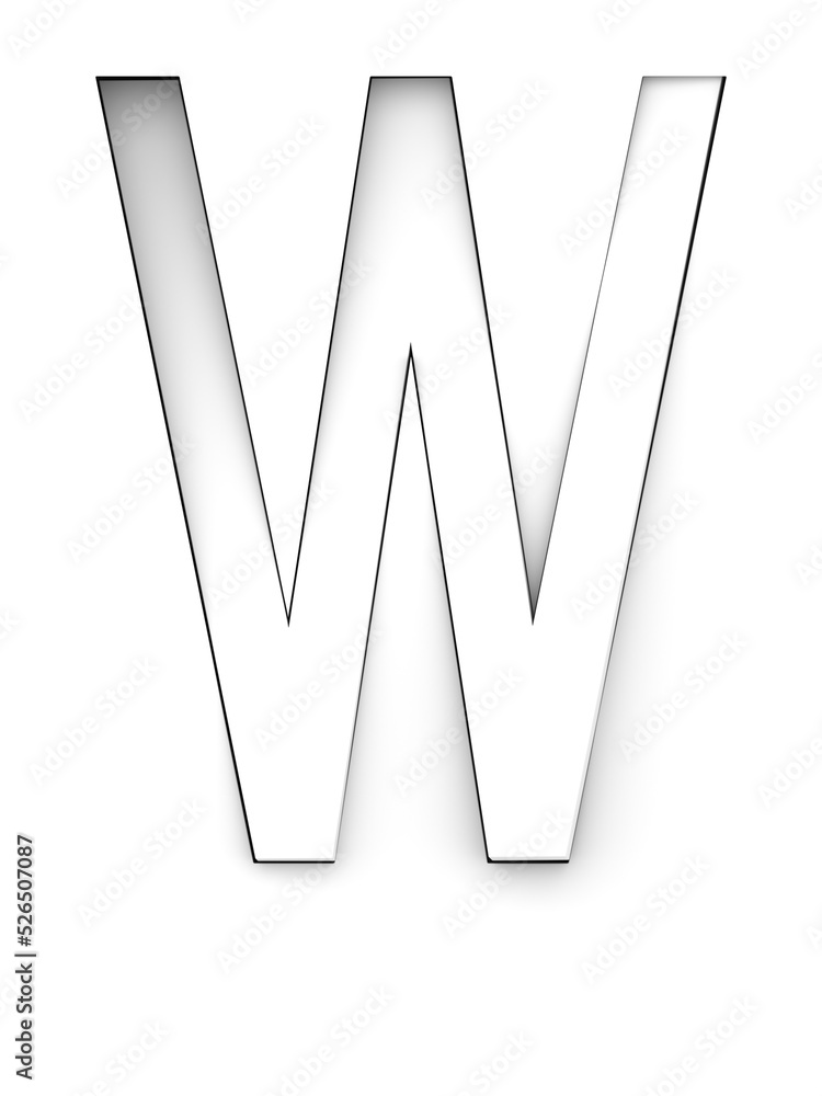 Letter W cut from white background and rotated diagonally, 3d rendering ...