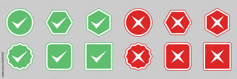 Check and wrong marks Icon Set, Tick and cross marks, Accepted,Rejected, Approved,Disapproved ...
