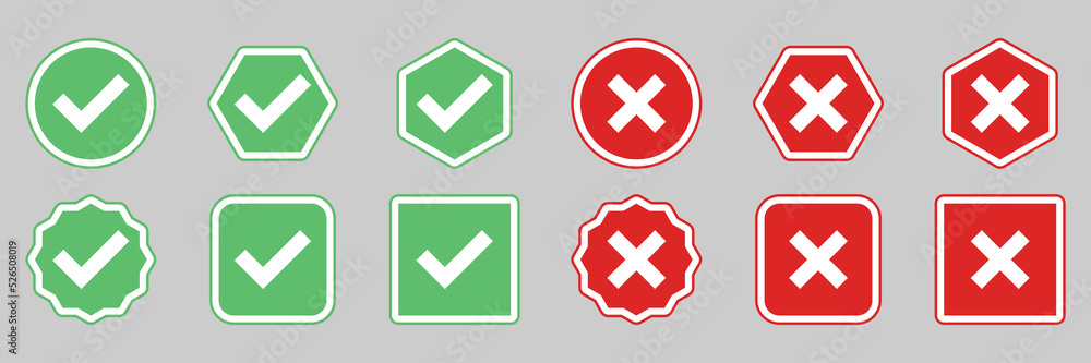 Check and wrong marks Icon Set, Tick and cross marks, Accepted,Rejected ...