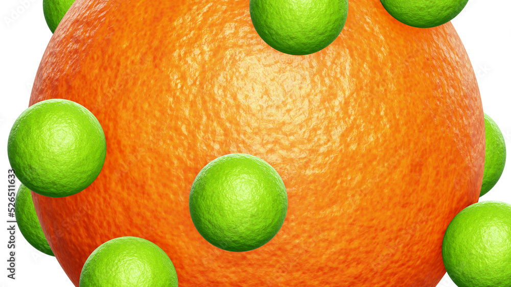 Realistic 3D illustration of the beautiful orange peel texture sphere ...