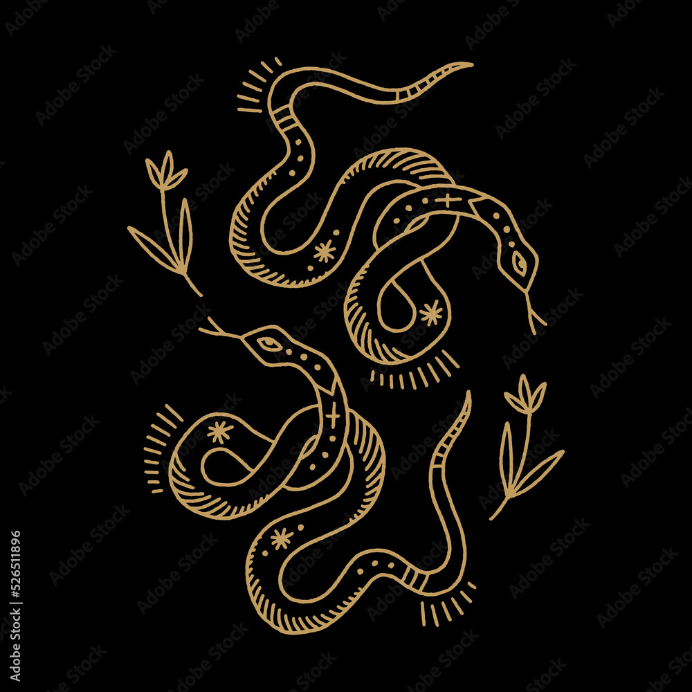 Medieval celestial folk vintage boho snakes vector and jpg printable ...