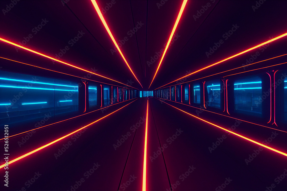 Abstract sci fi futuristic hallway dark room in space station with ...