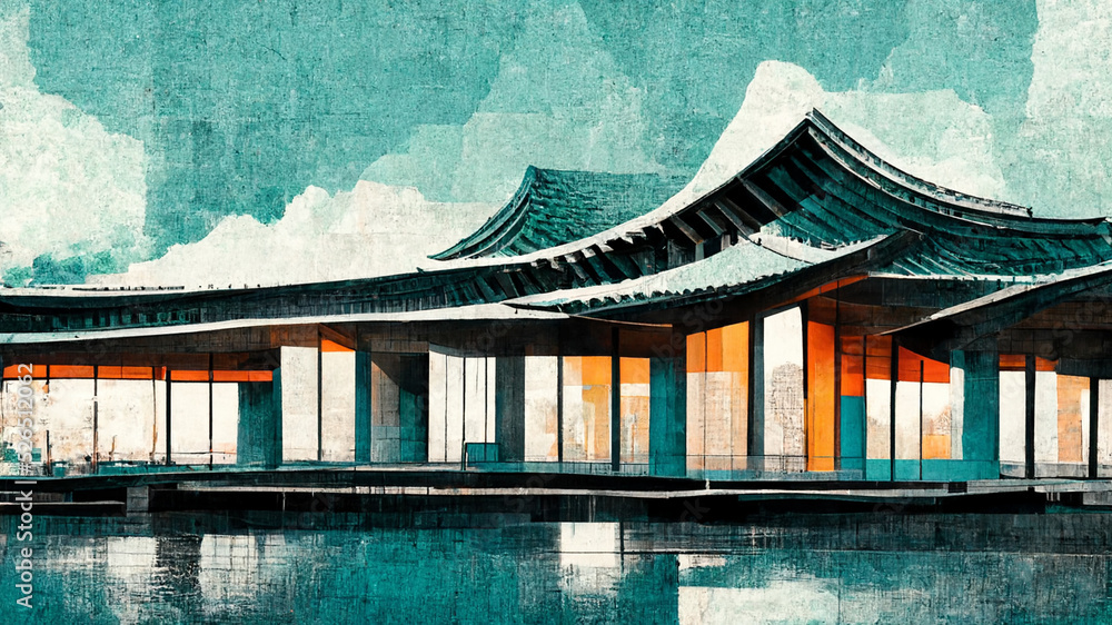 Illustration of traditional Korean architecture ancient style, tourist ...