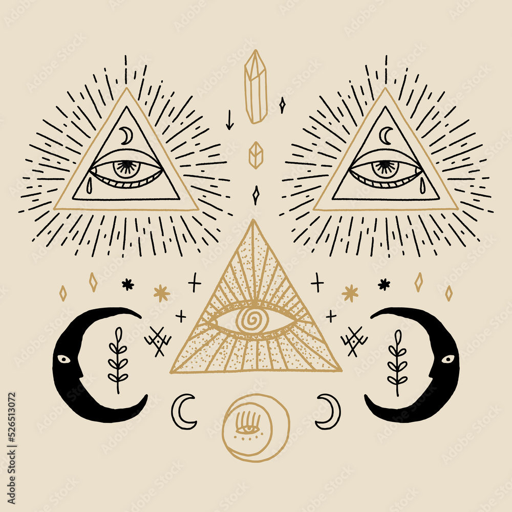 Moon and Eye of Providence vintage symbol. Masonic all seeing eye ...