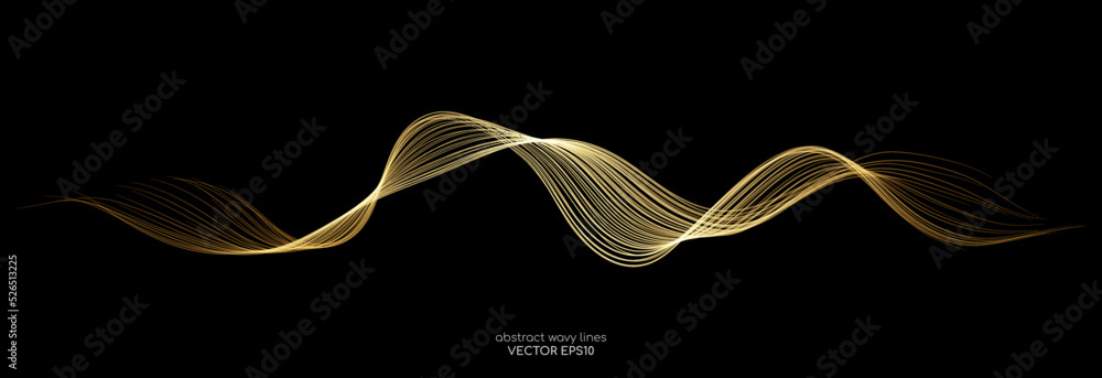 Vector brush stroke wave lines smooth flowing dynamic gold gradient ...
