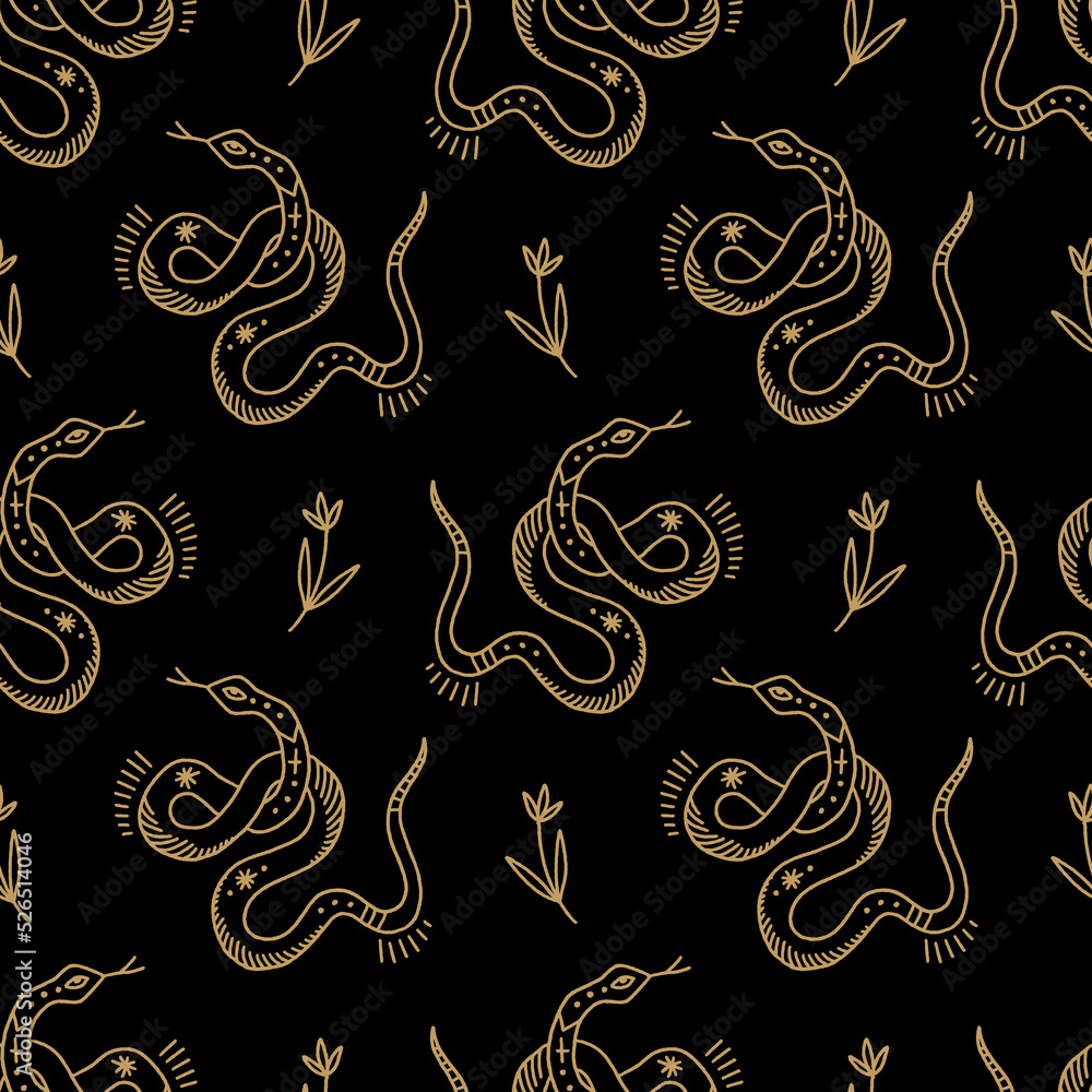 Dark boho gothic snakes vector and jpg printable seamless pattern ...