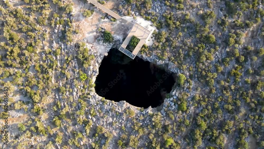 Aerial view of Caves of Heaven and Hell (Chasm of Heaven and Pit of ...