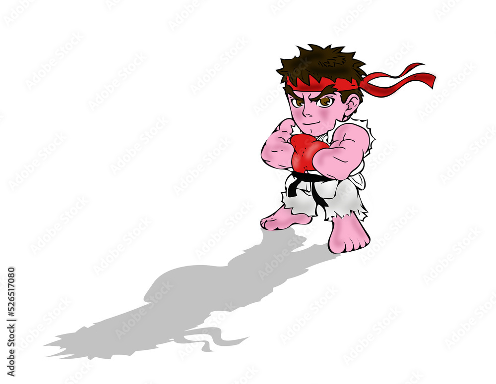 Cartoon Fighter video game character in chibi style isolated with ...