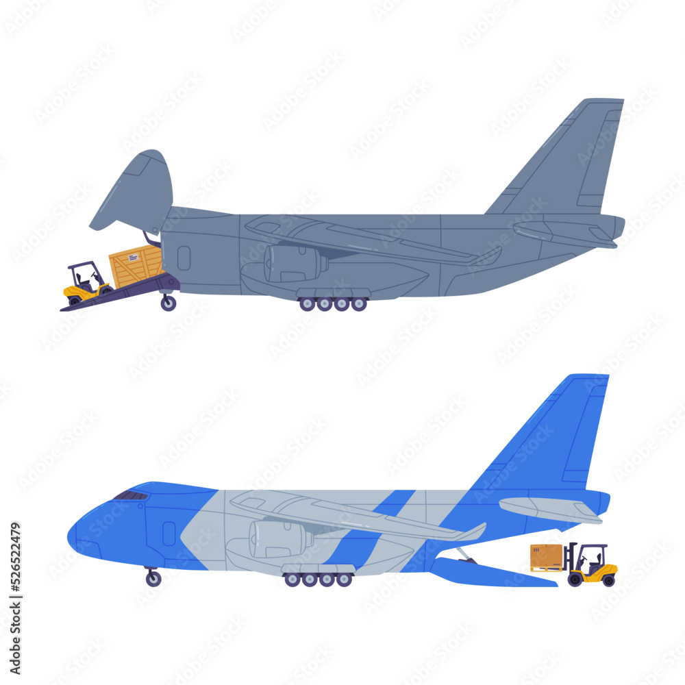 Cargo airplanes. Global air freight logistic and transportation flat ...