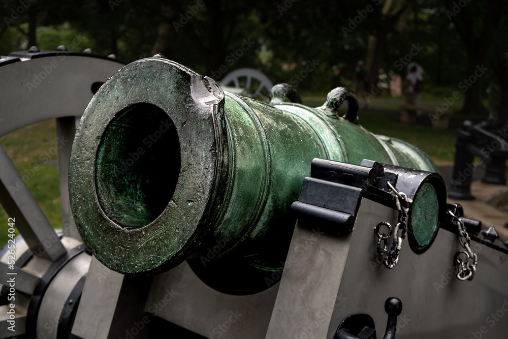 West Point, NY - USA - Aug 26, 2022: Closeup of a captured artillery ...