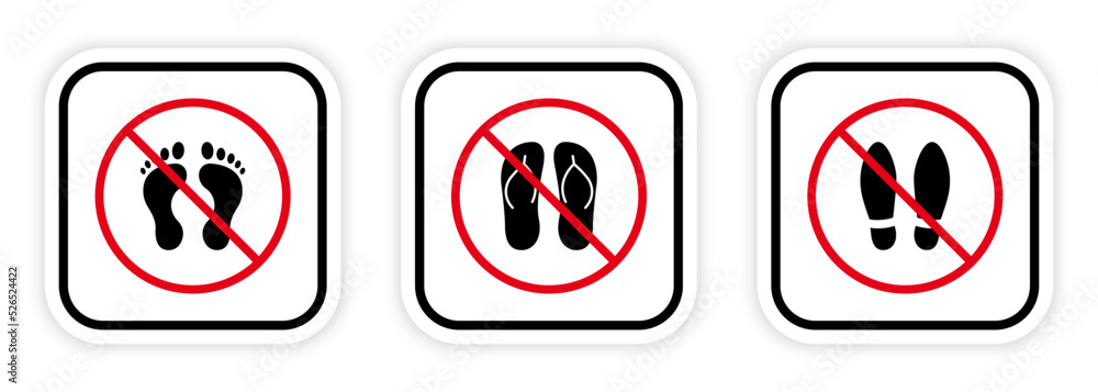 Footprint Pair Shoe Flip Flop Red Stop Circle Symbol Set. No Allowed ...