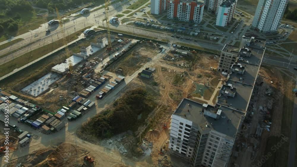 Construction site of a new city block. Construction of multi-storey ...