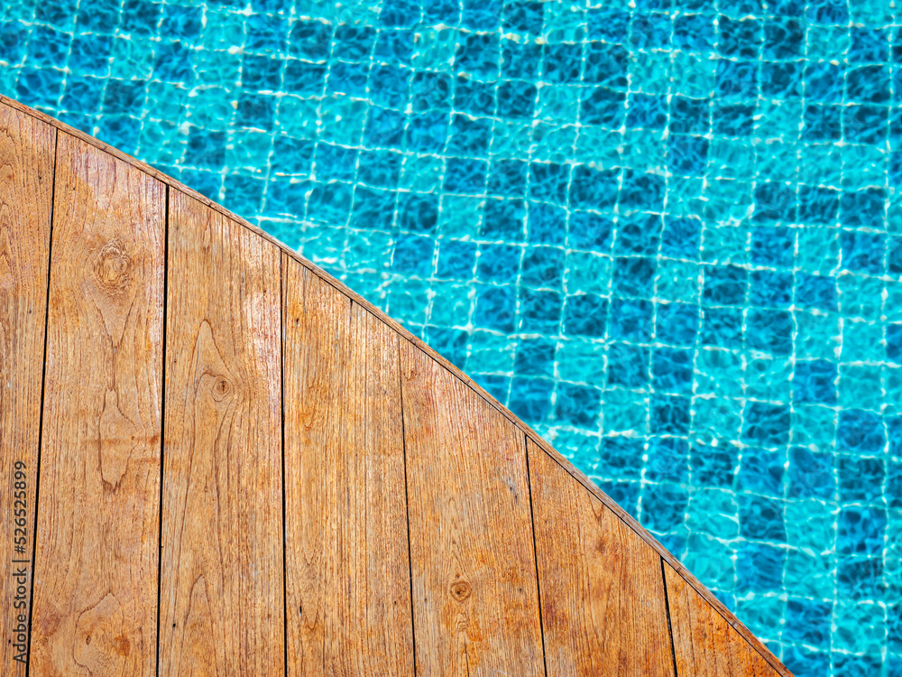 Top view of empty wooden plank table or deck floor curved shape in ...