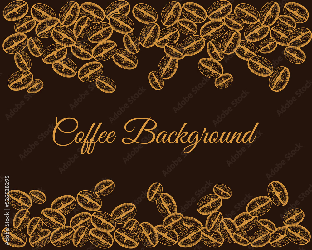 Luxury hand drawn coffee beans and leaves background with copy space ...