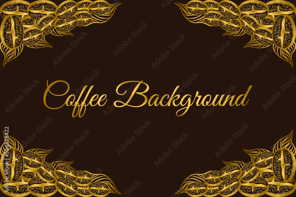 Luxury hand drawn coffee beans and leaves background with copy space ...