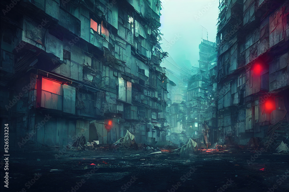 Poster Empty post apocalyptic city landscape – Muurposter | Europosters