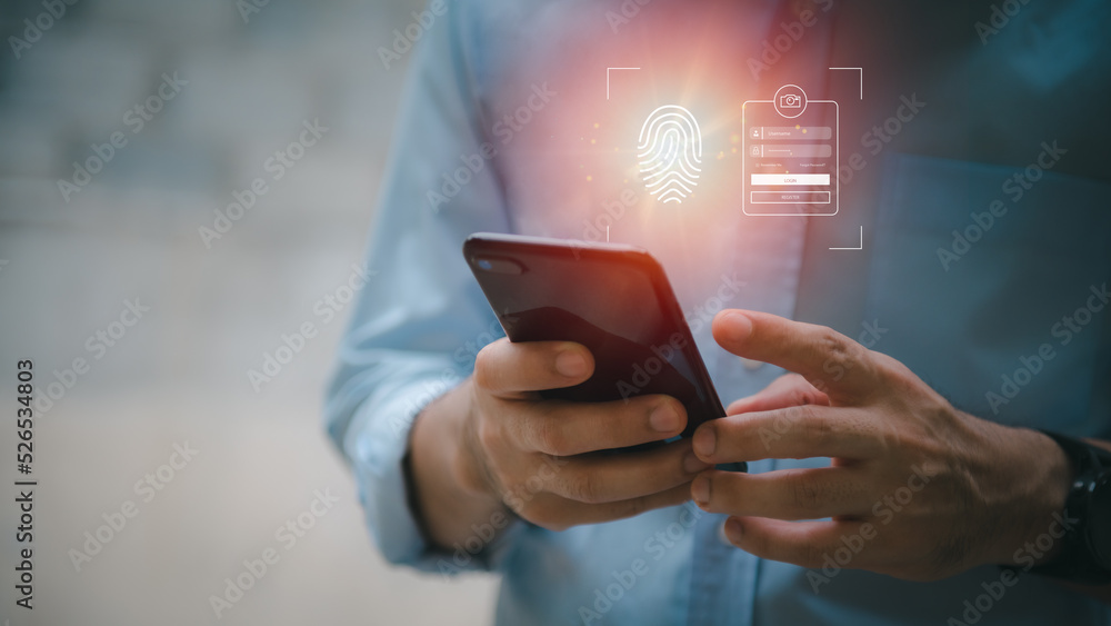 cyber security concepts, login, user fingerprint Secure and encrypted ...