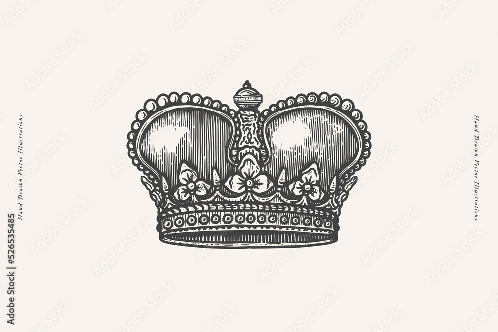 Imperial crown in engraving style. Symbol of royalty on a light ...