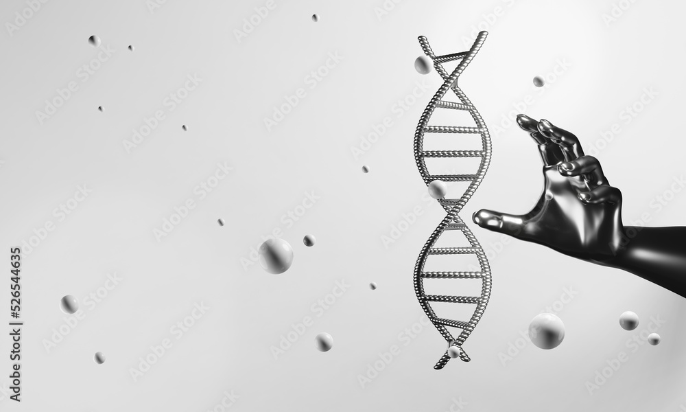 hand with dna human helix molecules cell, research of science ...