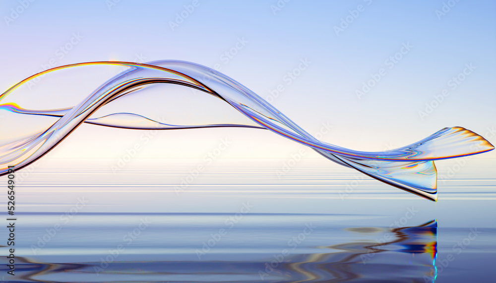 3d render abstract background in nature landscape. Transparent glossy ...