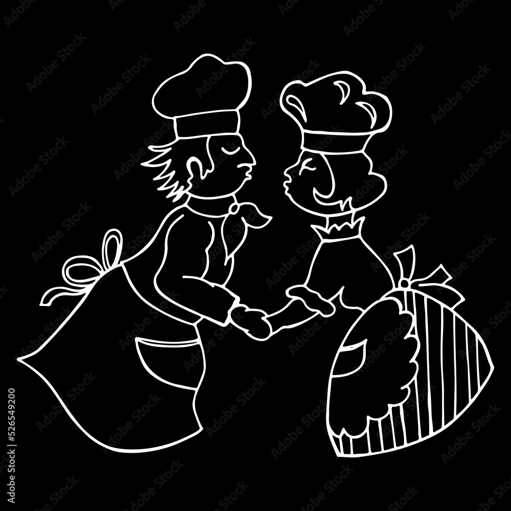 Hand-drawn cooking symbols, chef silhouettes, vector collection emblems ...