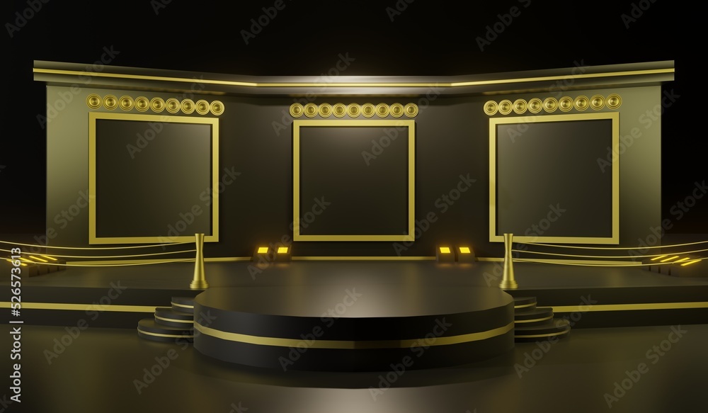 3d Rendering. 3d virtual stage news studio green screen background ...