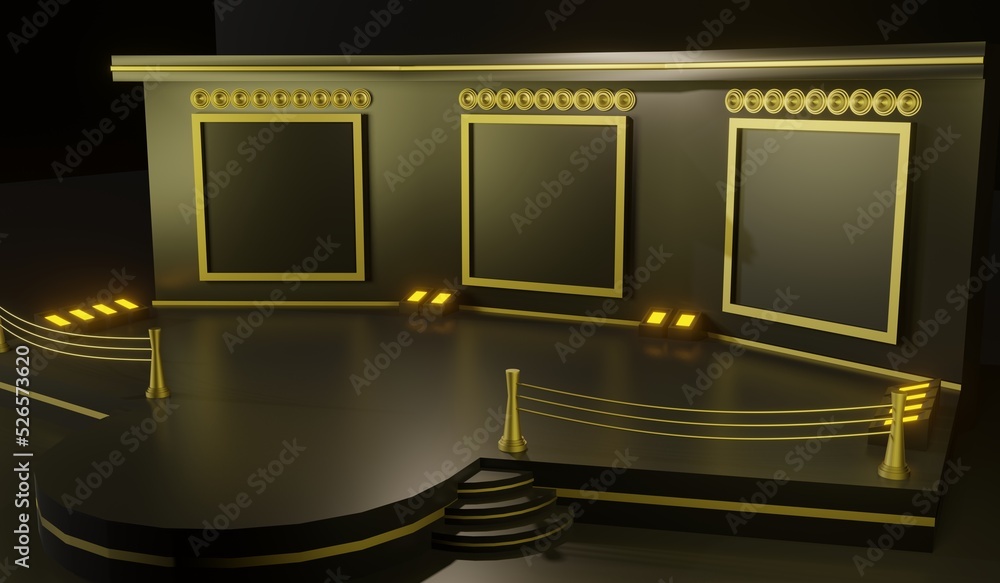 3d Rendering. 3d virtual stage news studio green screen background ...