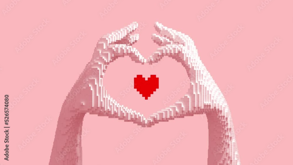 Transformation of a 3D pixel into a digital heart from hands. Seamless ...