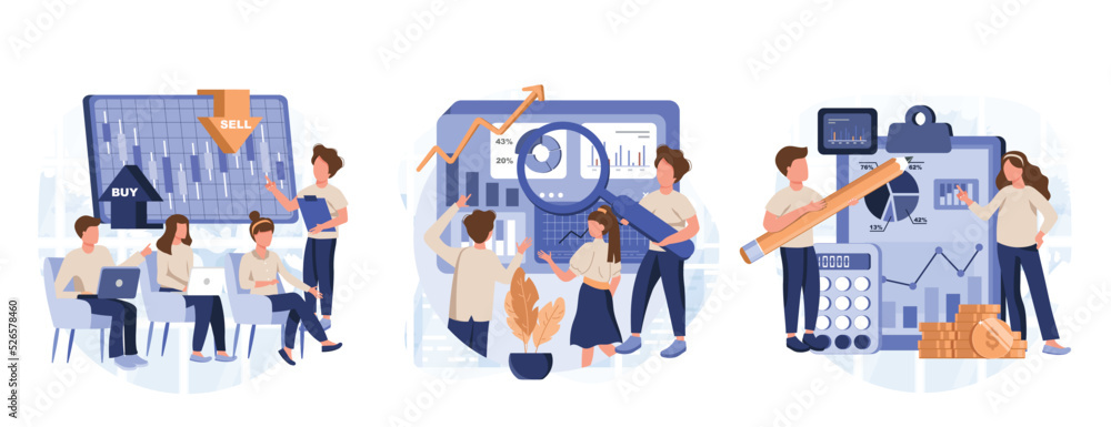 Master of Science in finance isolated cartoon vector illustrations set ...