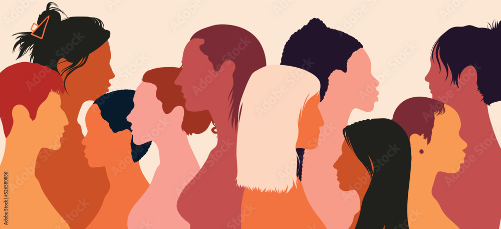 An illustration showing a women's social network community with ...