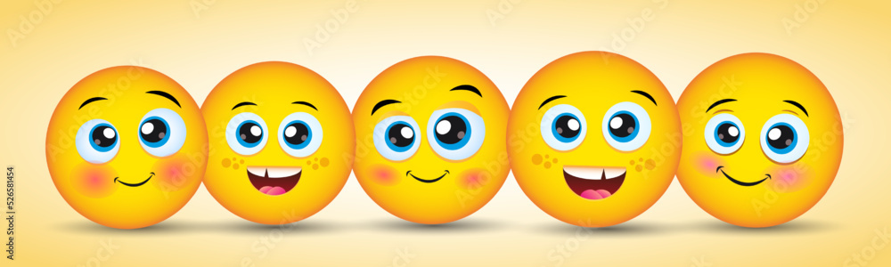 Emoji or emoticon yellow faces vector set. Emoticons with surprise ...