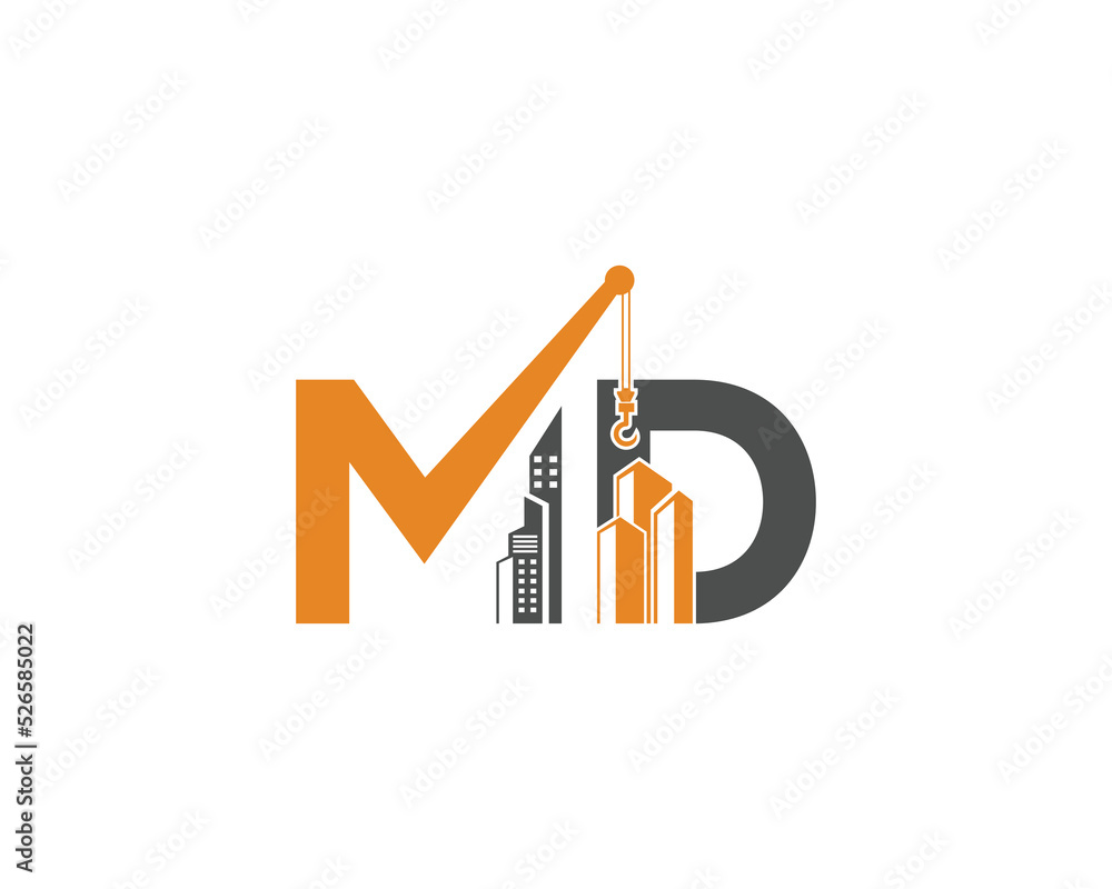 letters MD real estate Construction Logo. MD letter with crane and ...