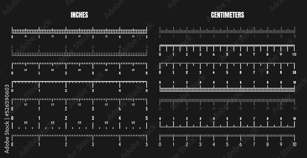 Realistic white centimeter and inch scale for measuring length or ...